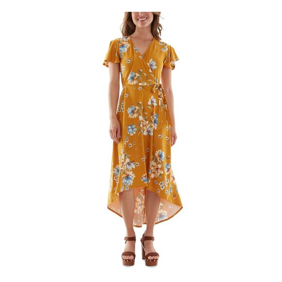BCX | Dresses | Bcx Dress Womens Gold Tie Flutter Sleeve Maxi Party ...